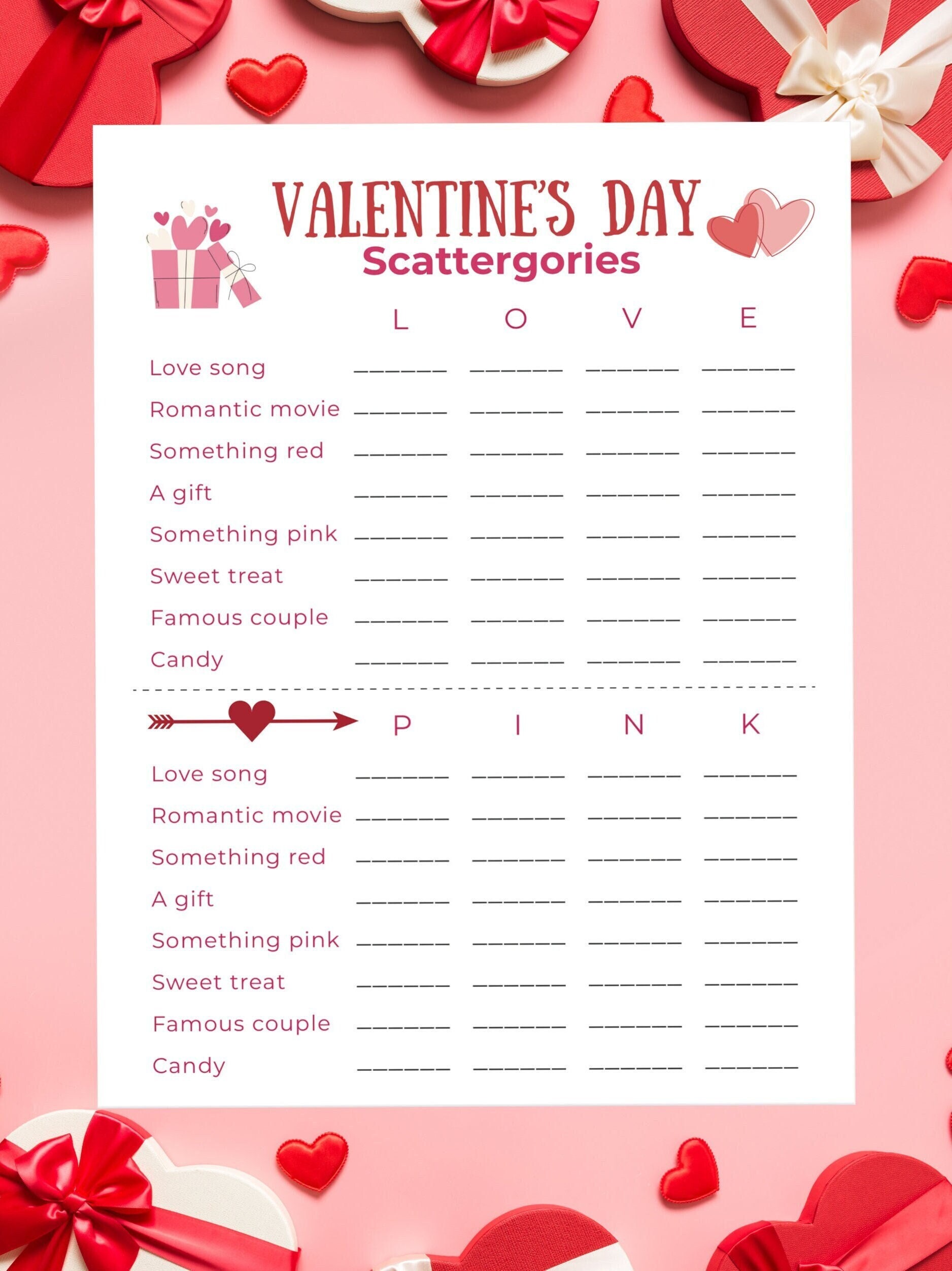 Valentine's Day Scattergories, Valentine's Day Activity Printable ...