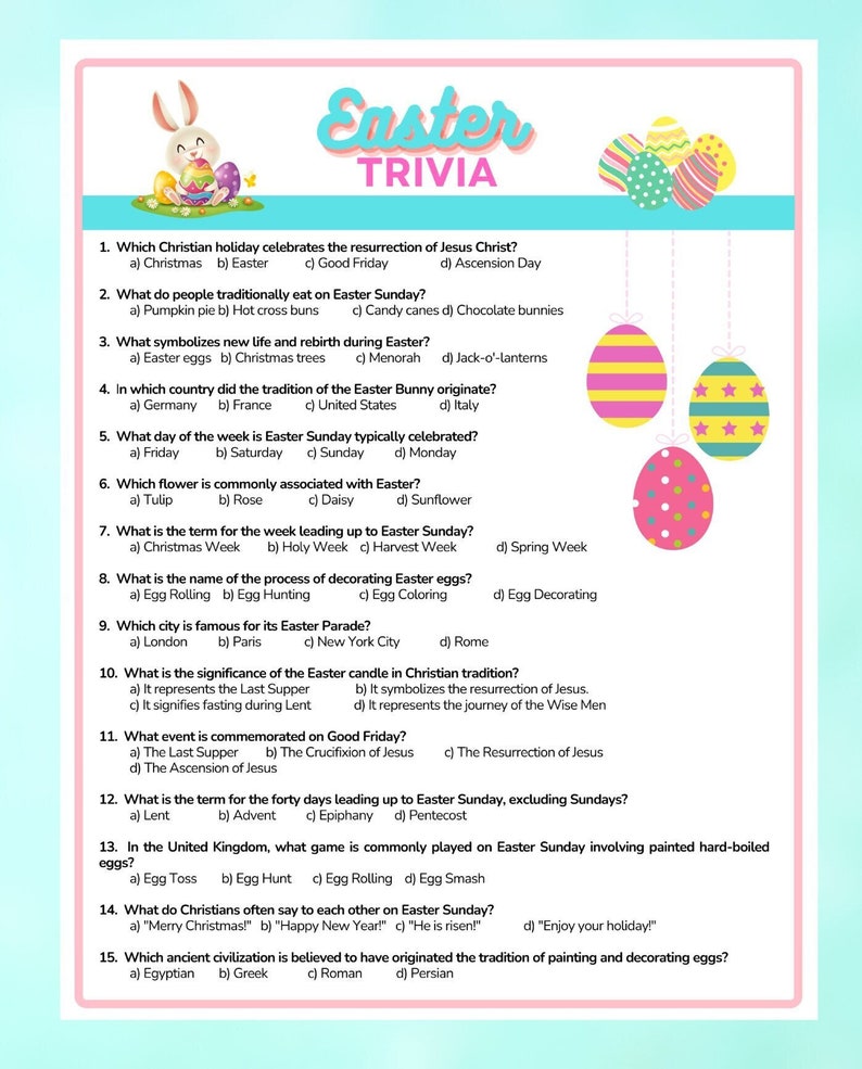 Easter Trivia for Kids, Kids Easter Game, Easter Classroom Activity ...