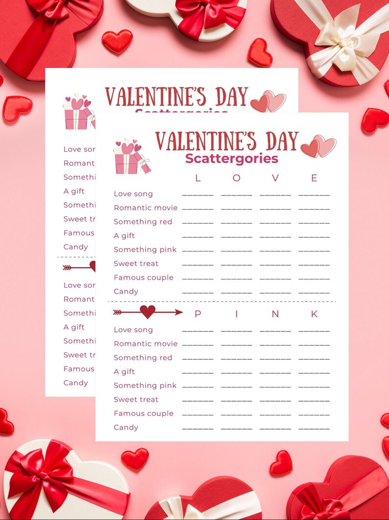 Valentine's Day Scattergories, Valentine's Day Activity Printable ...