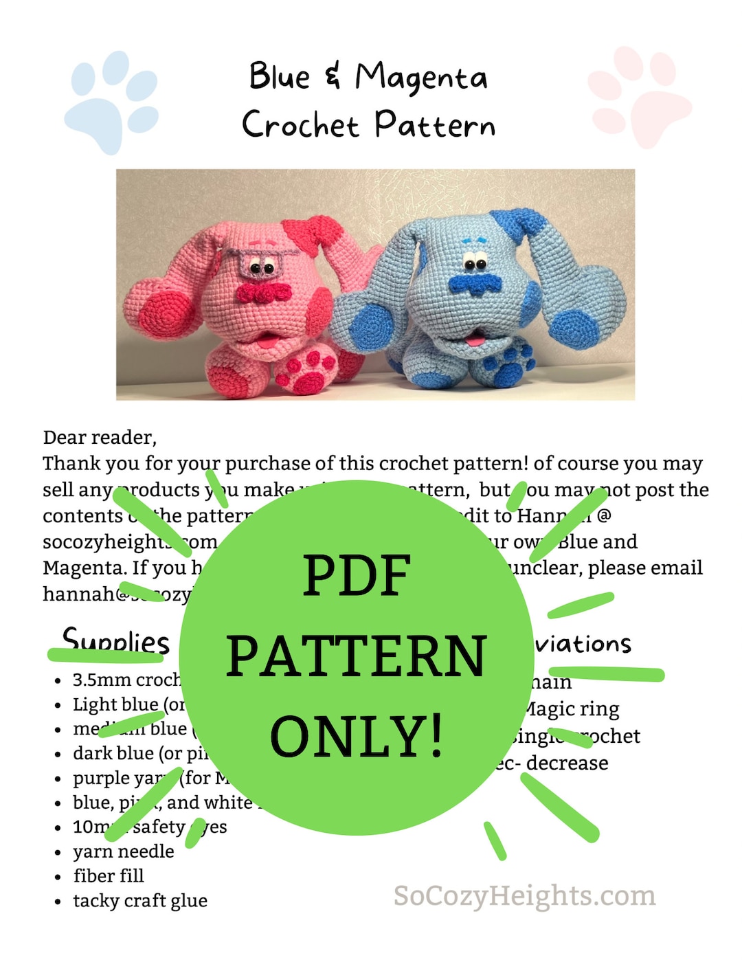 Blue and Pink Dog Crochet Pattern - Etsy