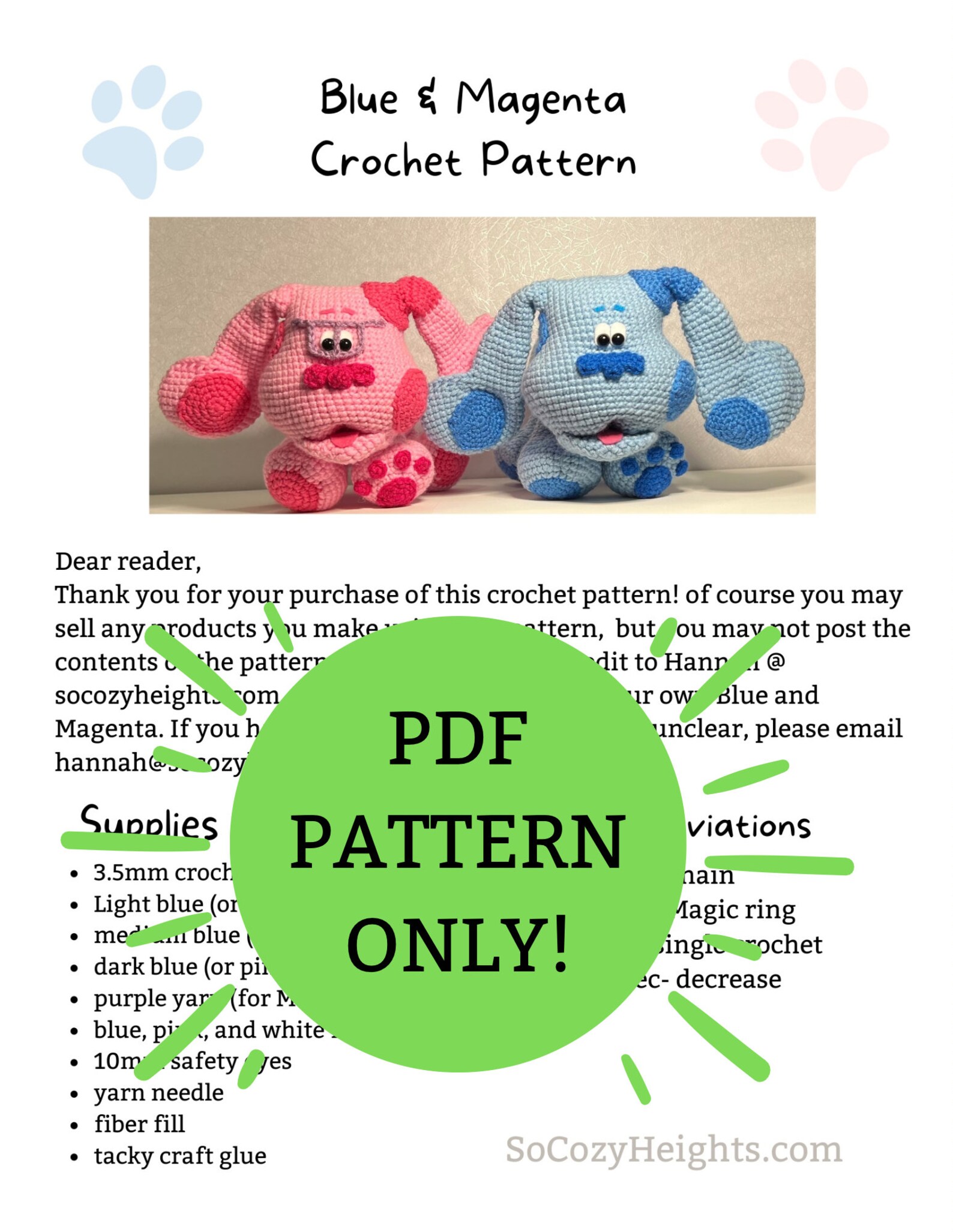 Blue and Pink Dog Crochet Pattern - Etsy