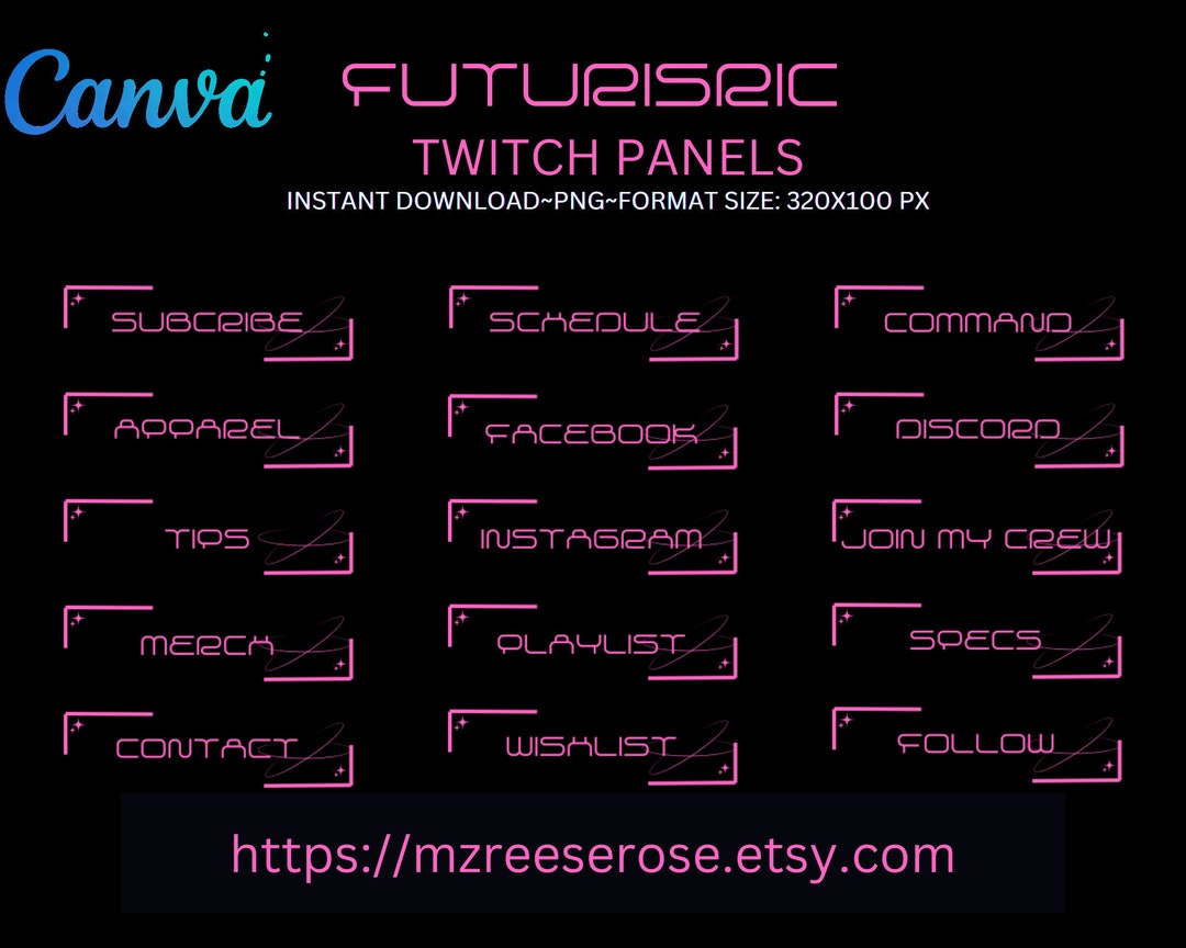 Vibrant Pink Futurist Twitch Panels Customizable Streamer and Gamer ...