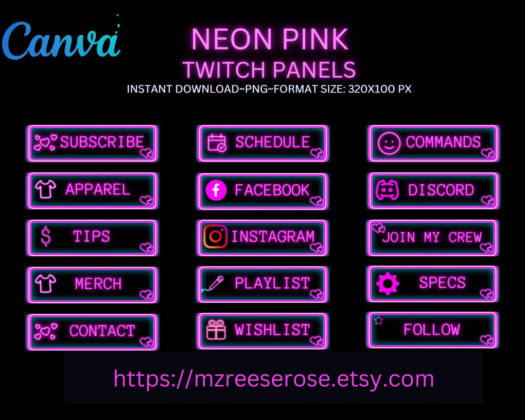 Neon Pink Twitch Panels Customizable Stream Overlays Gamer Accessories ...