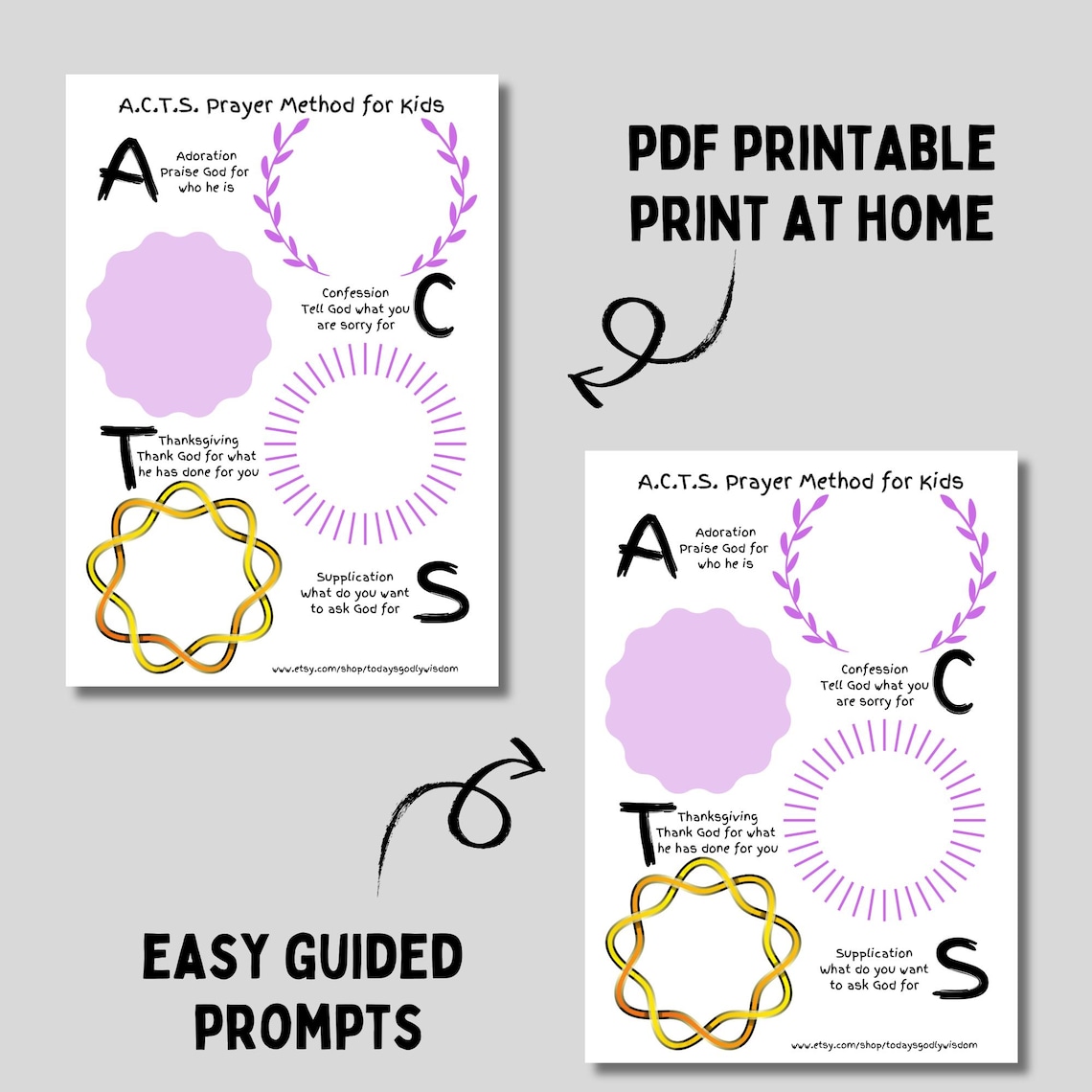 ACTS Prayer Method Worksheet for Kids Printable ACTS Method Template ...
