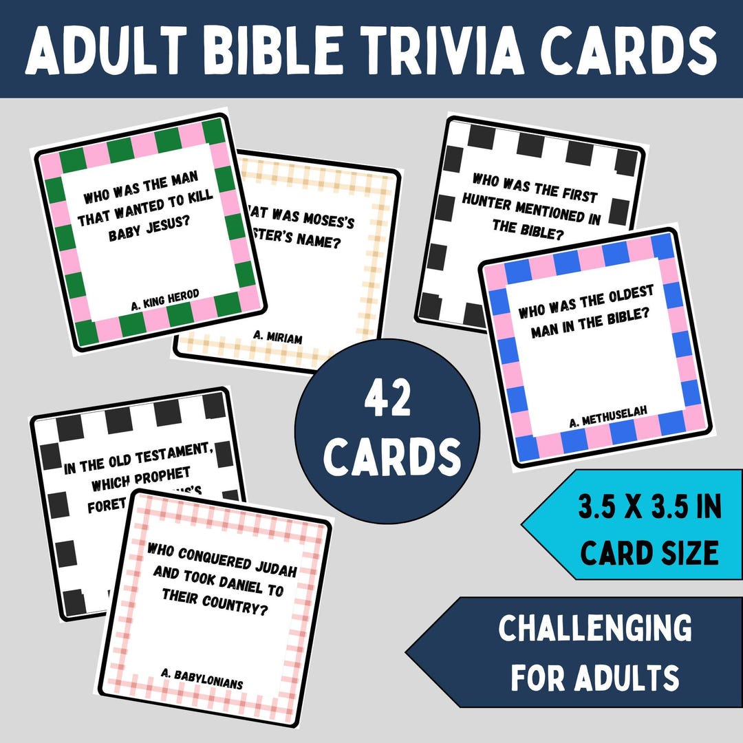 Adult Bible Trivia Flash Cards Questions Sunday School Activity Ideas ...