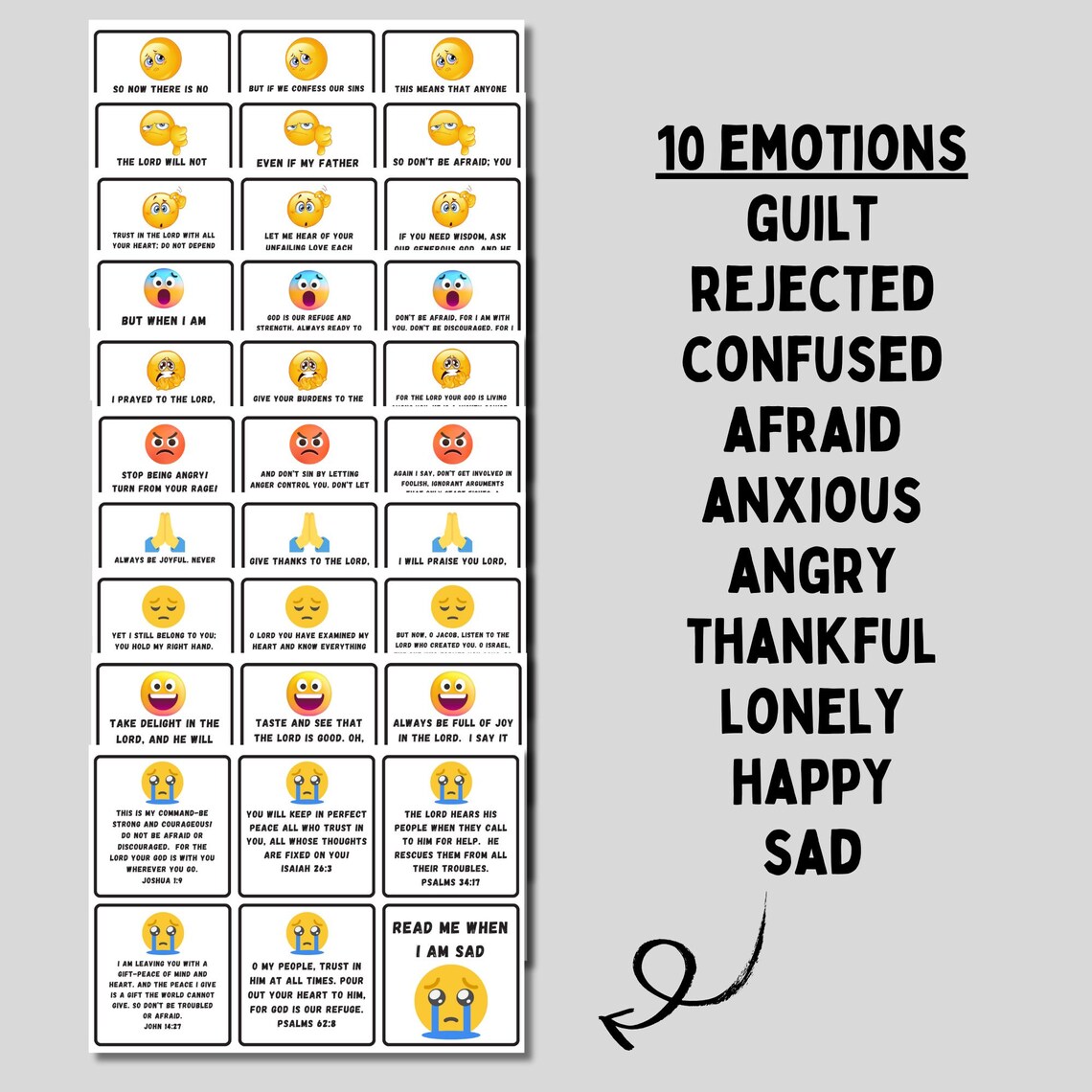 Christian Emotion Cards Printable Bible Verses for Emotions and ...