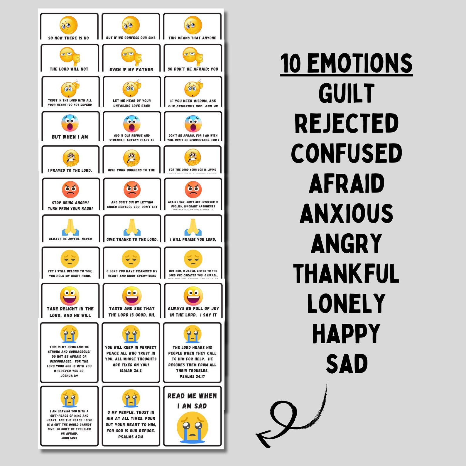 Christian Emotion Cards Printable Bible Verses for Emotions and ...