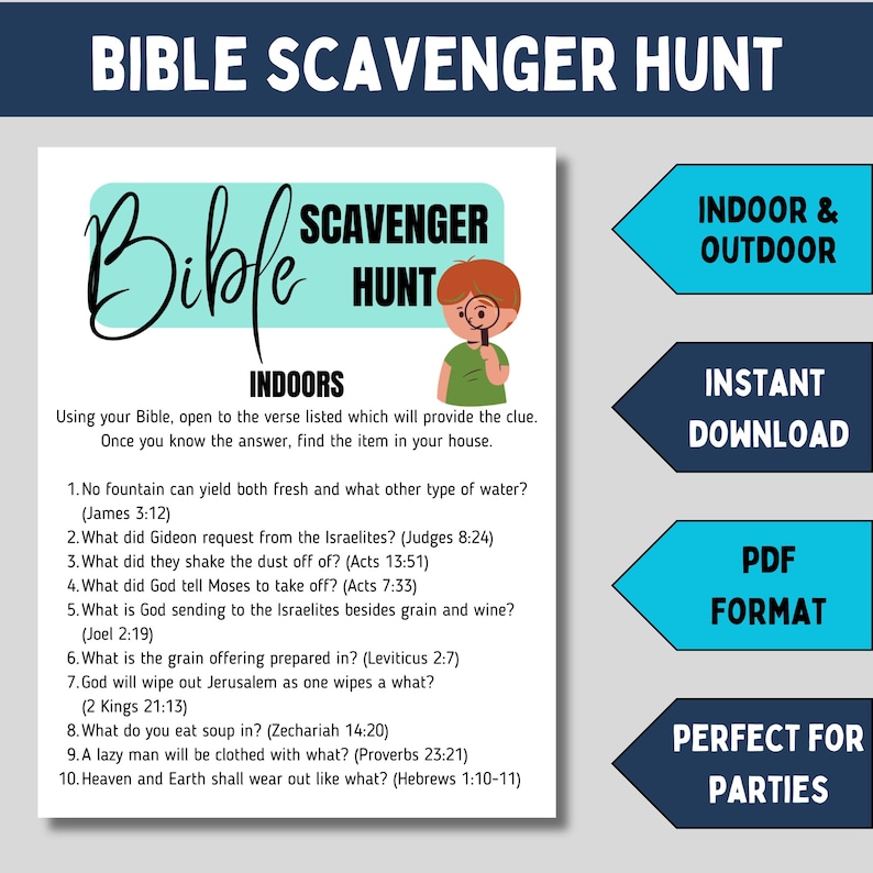 Bible Scavenger Hunt for Kids Sunday School Treasure Hunt Printable for ...