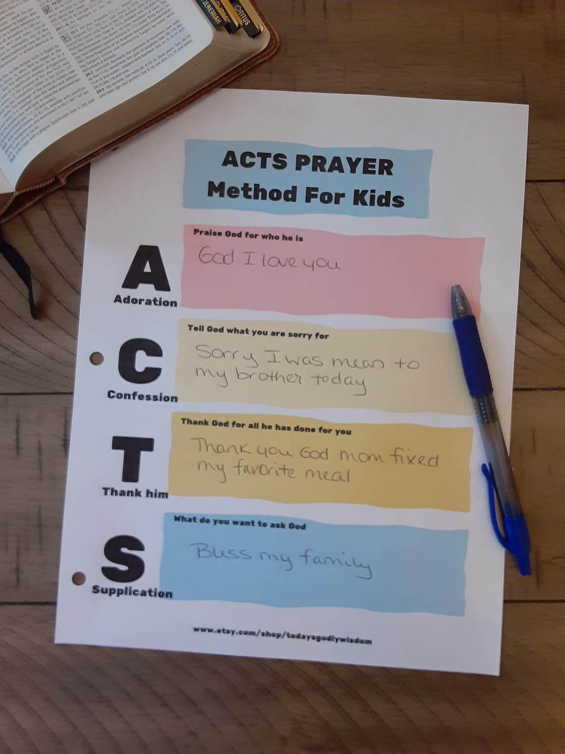 ACTS Prayer Journal Pdf for Childrens Prayer Printable ACTS Acronym ...