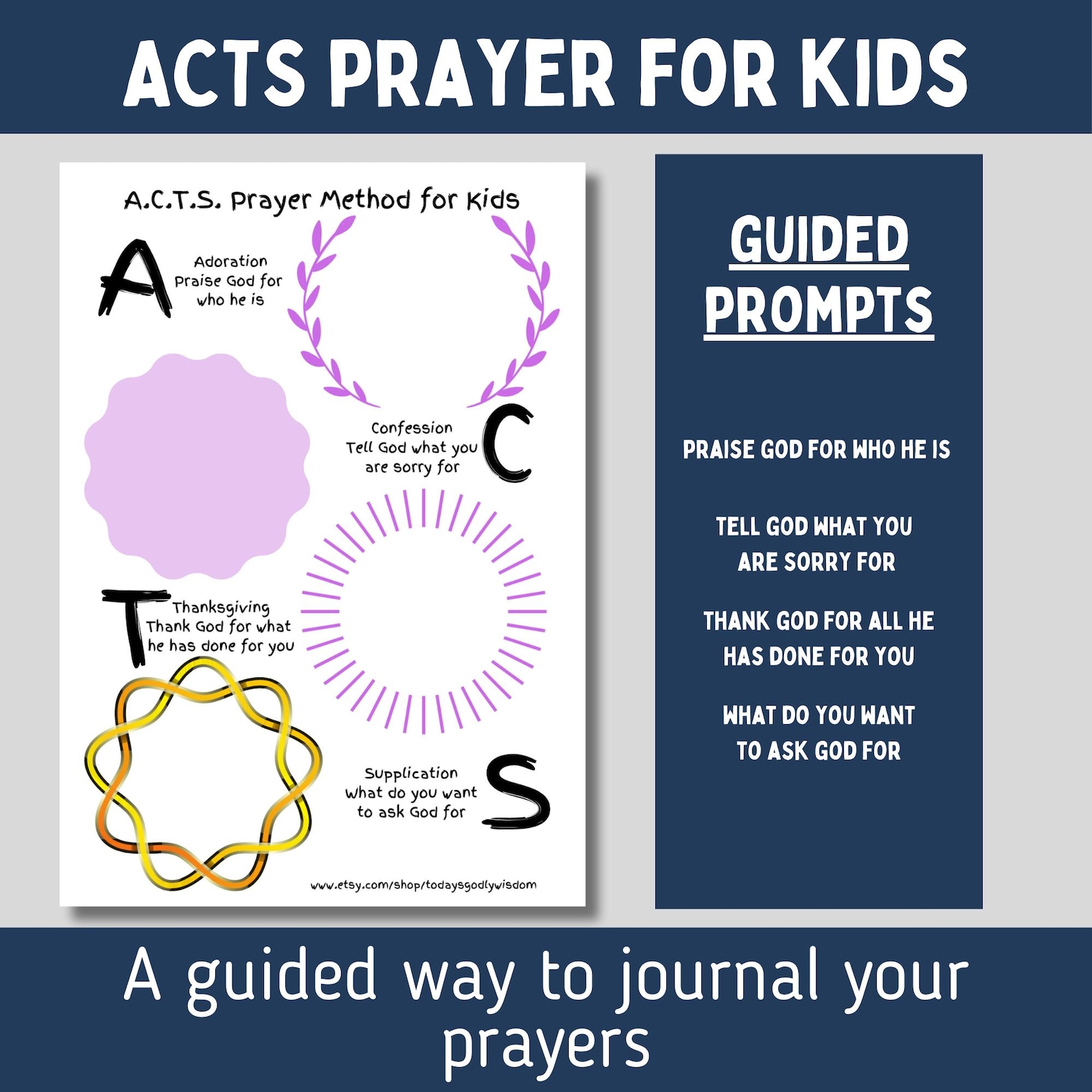 ACTS Prayer Method Worksheet for Kids Printable ACTS Method Template ...