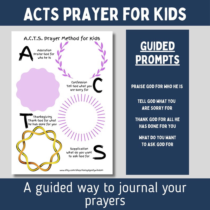 ACTS Prayer Method Worksheet for Kids Printable ACTS Method Template ...