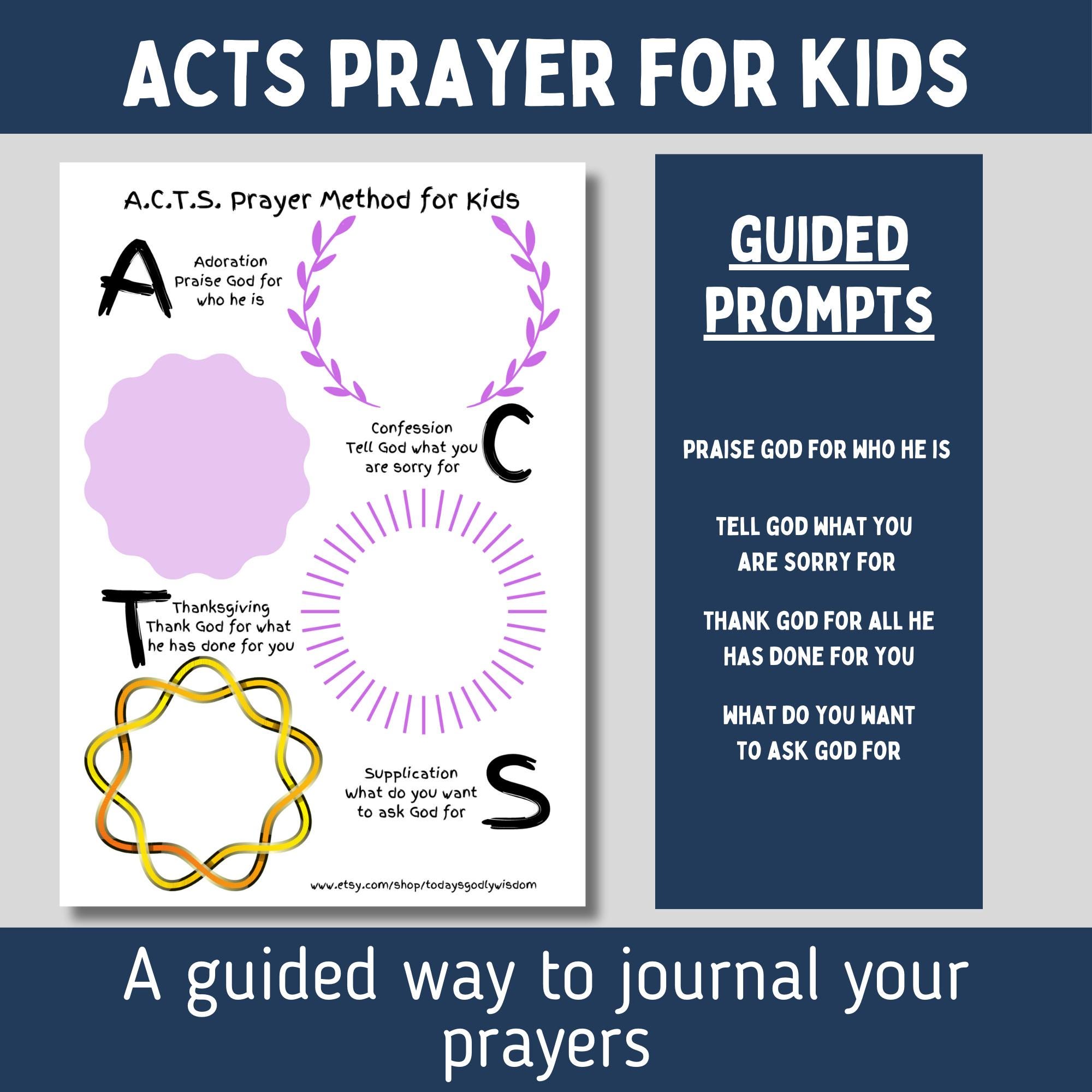 ACTS Prayer Method Worksheet for Kids Printable ACTS Method Template ...