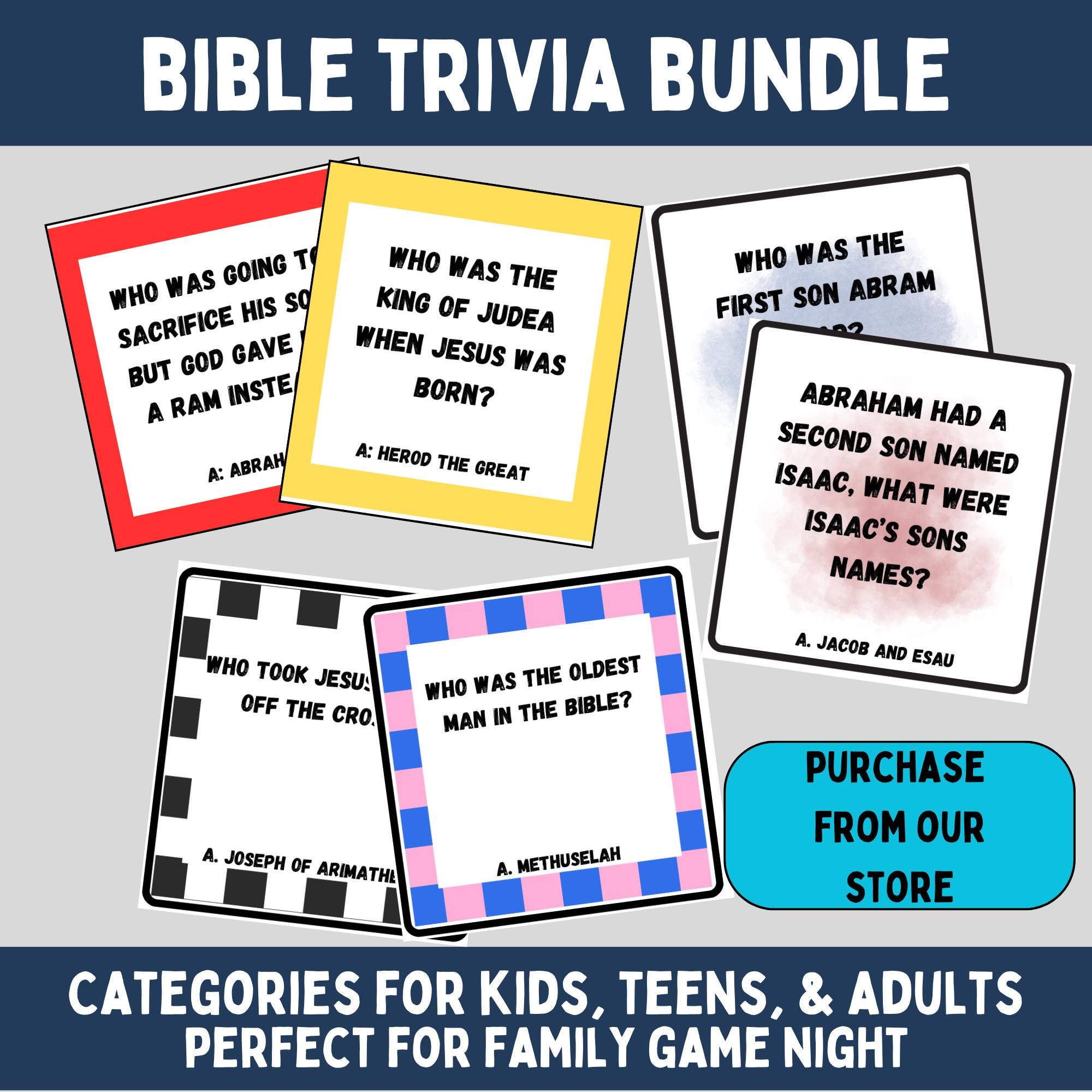 Printable Teens Bible Trivia Cards for Church Activities Bible Trivia ...