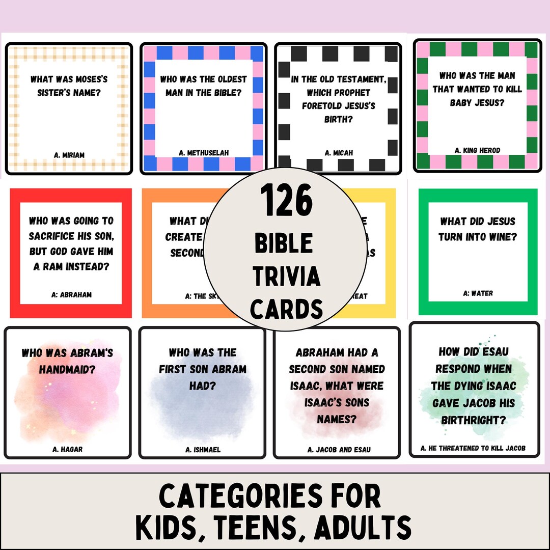 Printable Bible Trivia Card Game Night Activity for Family Christian ...