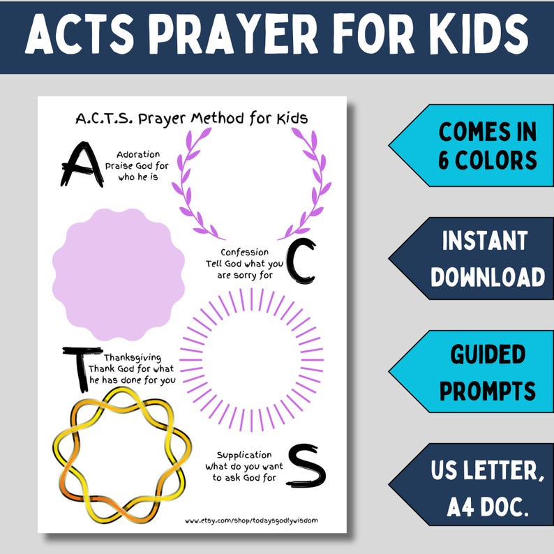 ACTS Prayer Method Worksheet for Kids Printable ACTS Method Template ...