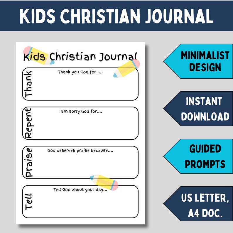 Childrens Prayer Journal Printable Template Sunday School Christian ...