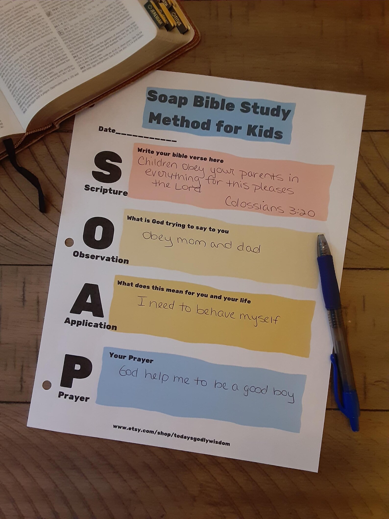 SOAP Bible Study Journal for Kids Beginner Friendly SOAP Template for ...