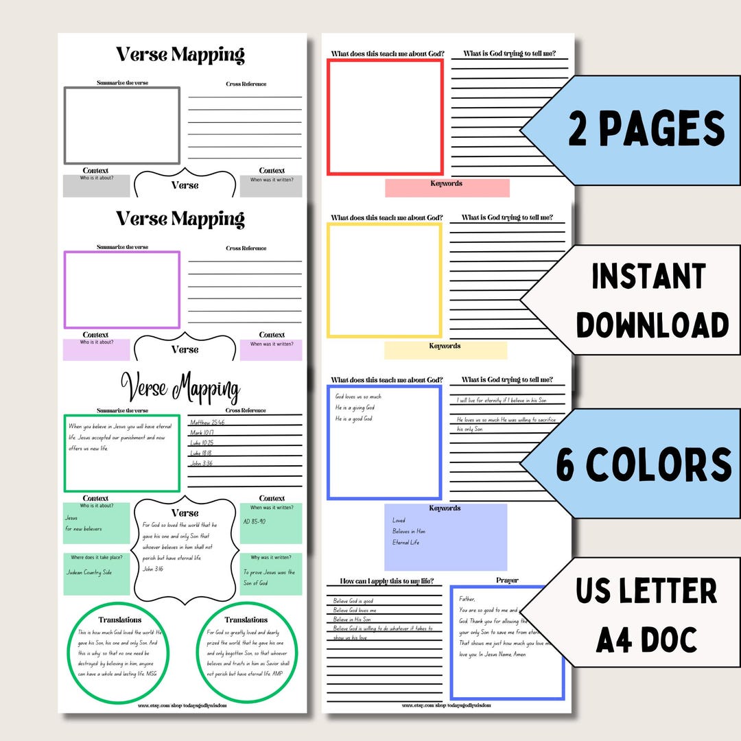 Verse Mapping Printable Template Download Bible Study Journal Scripture Analysis Worksheet ...