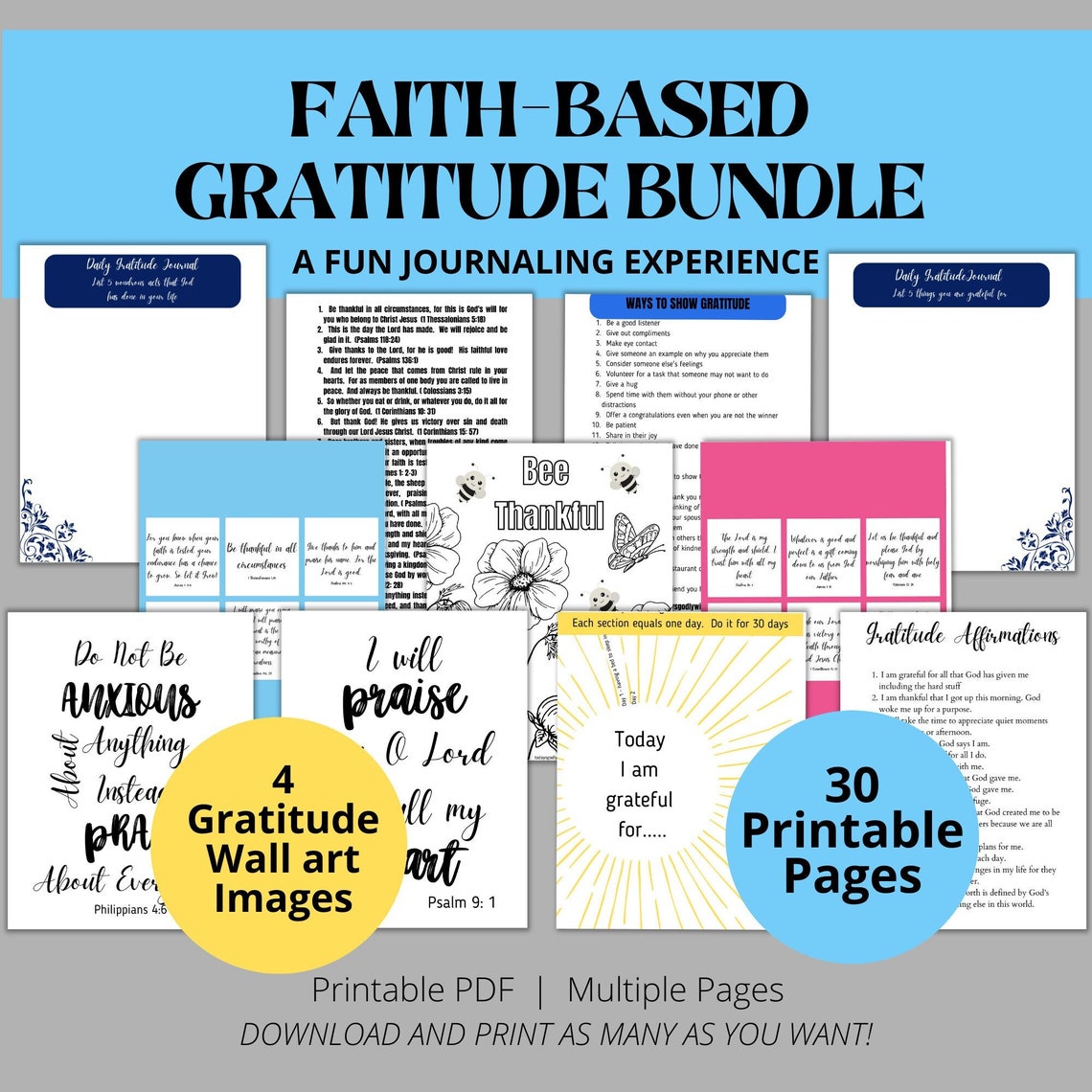 Christian Gratitude Journal Printable Bundle Mindfulness - Etsy