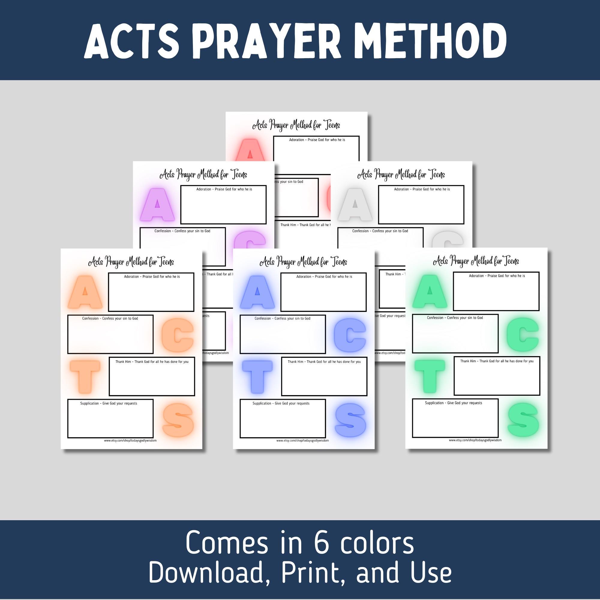 Printable ACTS Prayer Worksheet for Teens Christian Prayer Journal ...