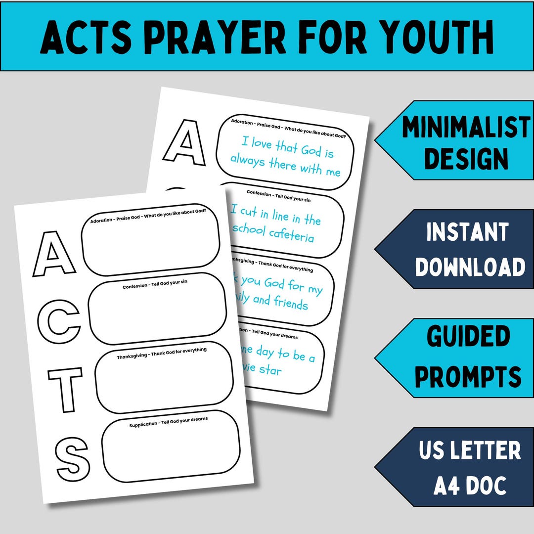 ACTS Prayer Model for Youth Printable Christian Journal for Learning ...