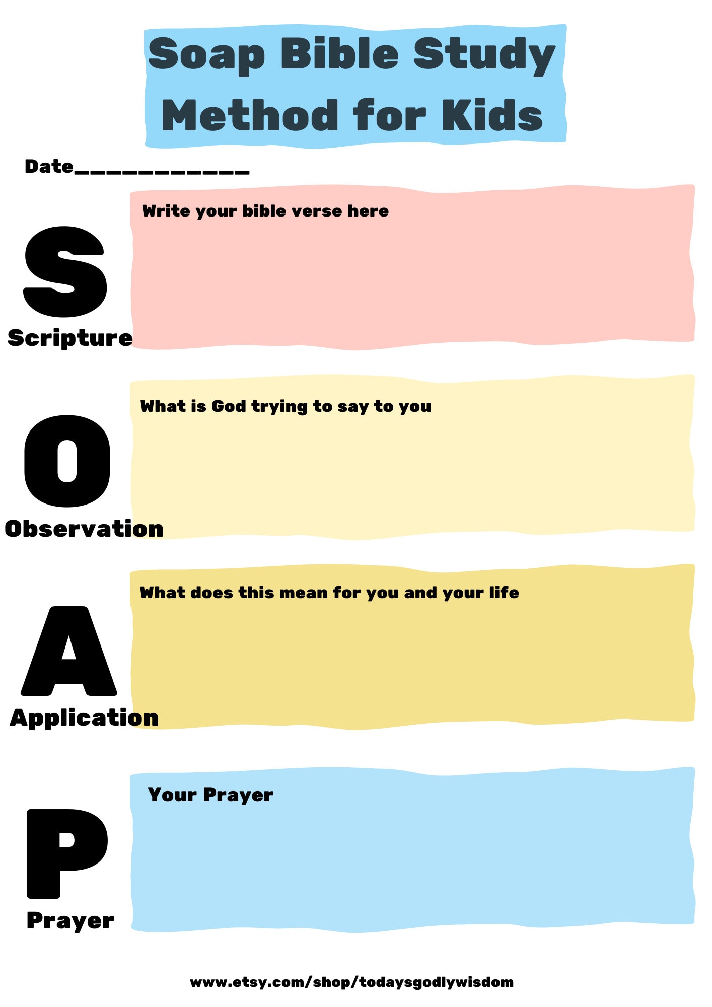 Soap Bible Study Method for Kids, Kids Bible Study Printable, Soap ...