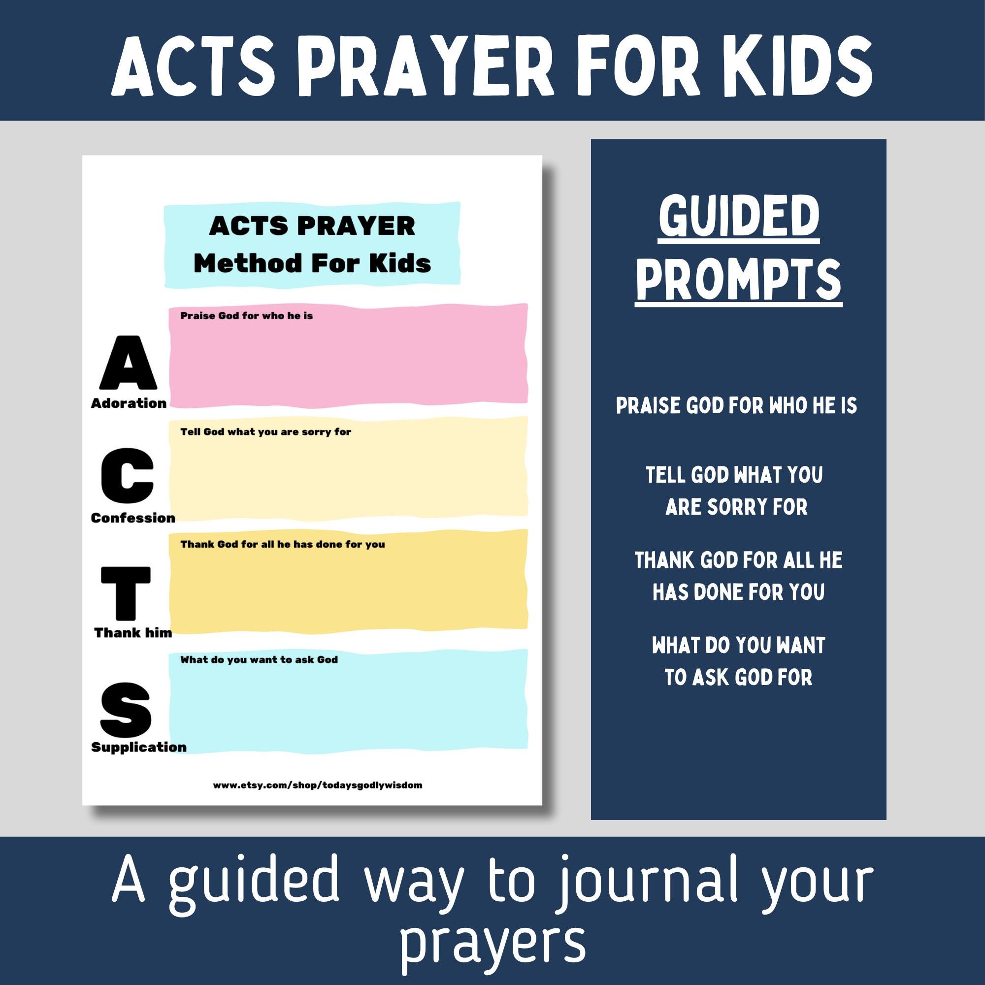 ACTS Prayer Journal Pdf for Childrens Prayer Printable ACTS Acronym ...