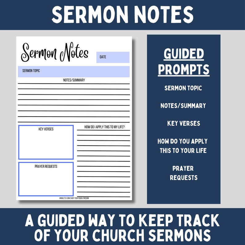 Printable Sermon Notes Template for Church Service Message Notes for ...