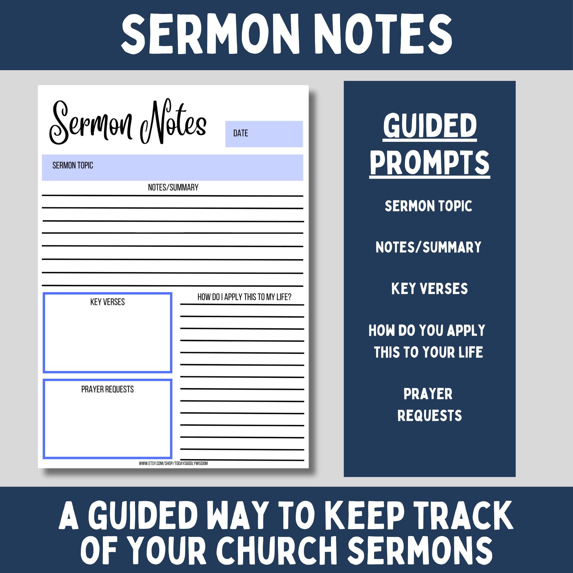 Printable Sermon Notes Template for Church Service Message Notes for ...