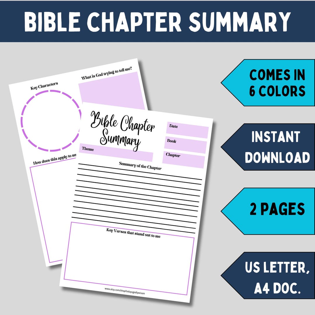 Printable Bible Chapter Summary Template for Bible Study Journal With ...