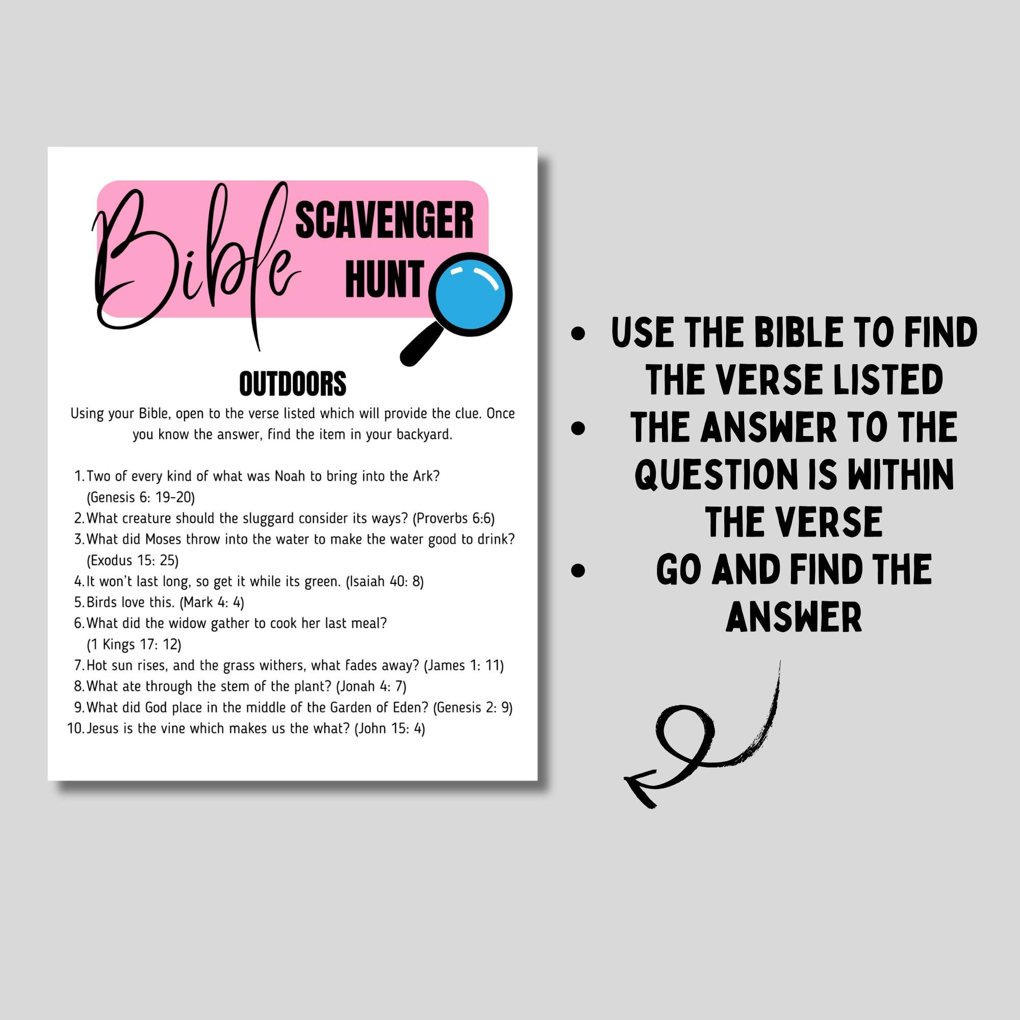 Bible Scavenger Hunt for Kids Sunday School Treasure Hunt Printable for ...