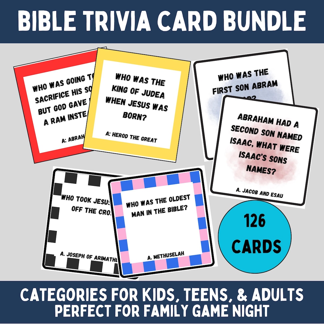 Bible Trivia Cards for Family Game Night Bible Trivia Questions With ...