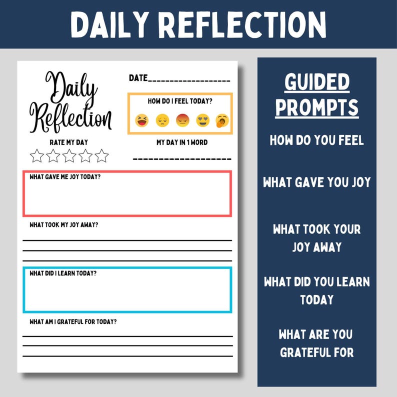 Printable Reflection Journal Template Digital Wellness Planner Self ...