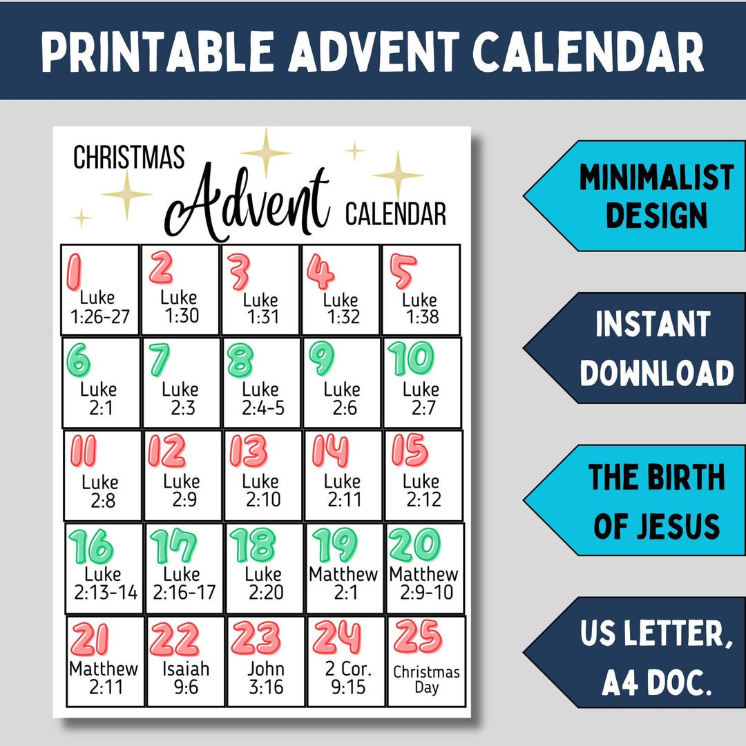 Christian Advent Calendar Printable Nativity Story Countdown Scripture ...