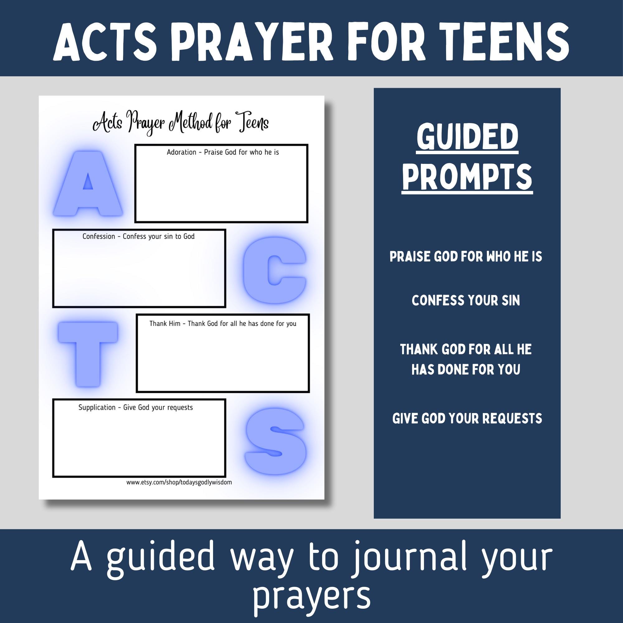 Printable ACTS Prayer Worksheet for Teens Christian Prayer Journal ...
