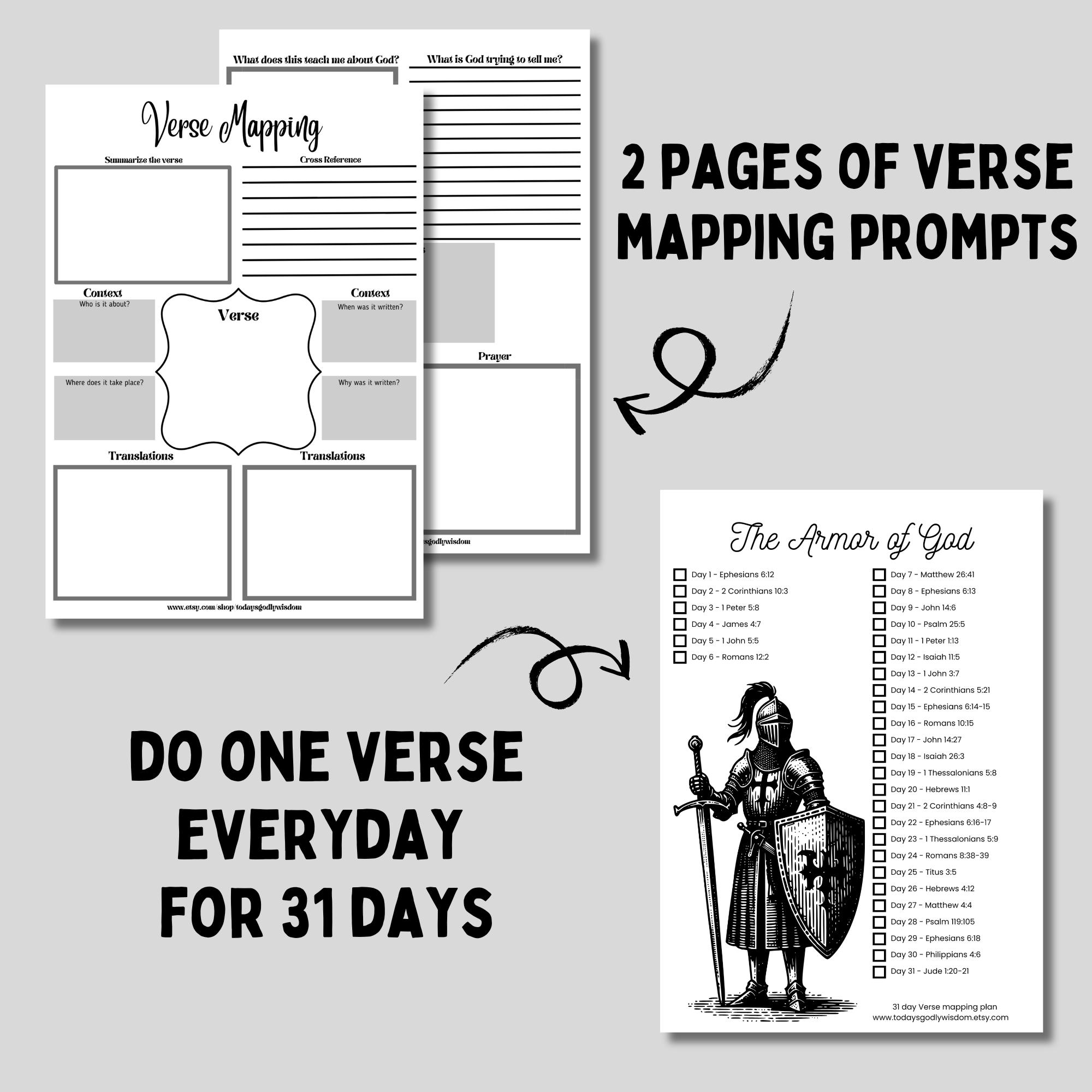 Armor of God Printable Verse Mapping Plan for Christians 30 Day Bible ...