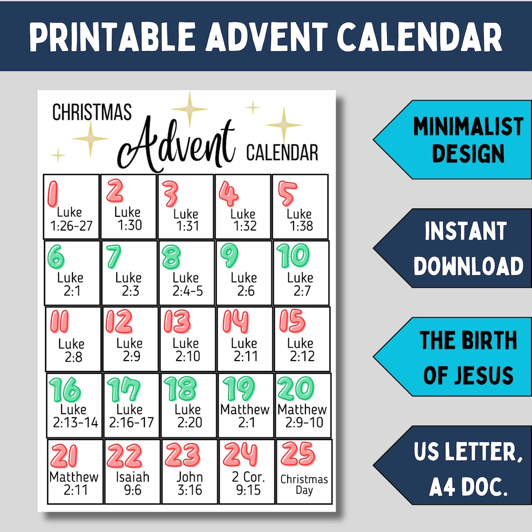 Christian Advent Calendar for Kids Nativity Story Advent Scripture ...