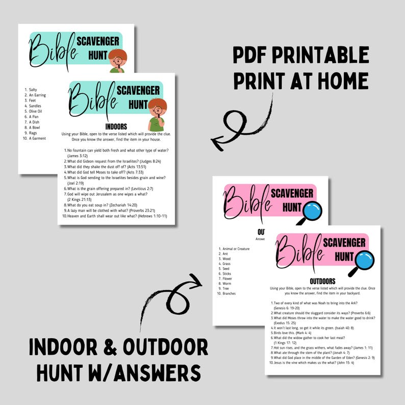 Bible Scavenger Hunt for Kids Sunday School Treasure Hunt Printable for ...