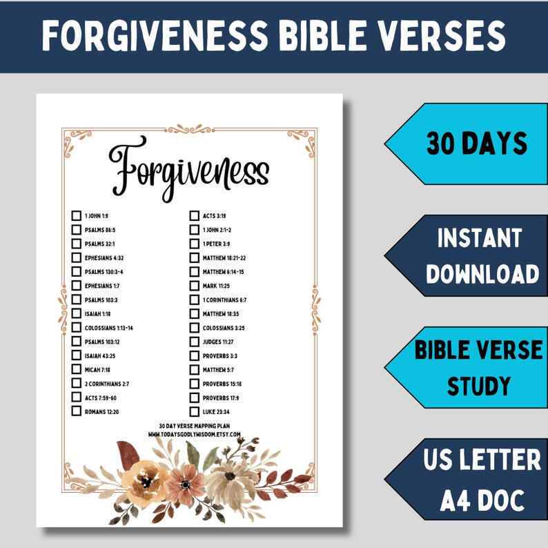 Bible Verse Mapping Printable Forgiveness Scripture Writing Plan for Christians Verse Study ...