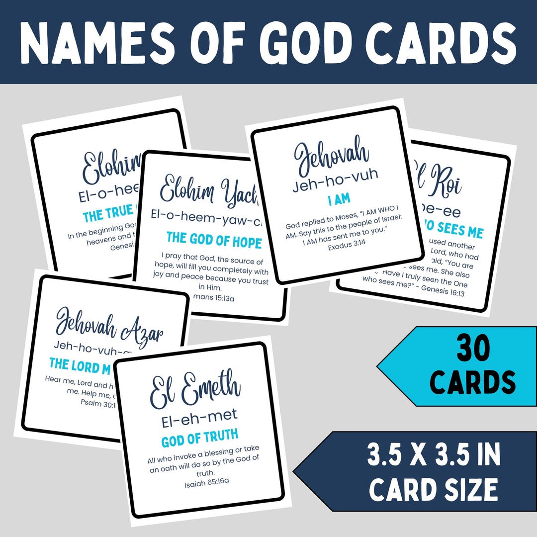 Names of God Printable Cards for Bible Verse Study on Hebrew Names in ...