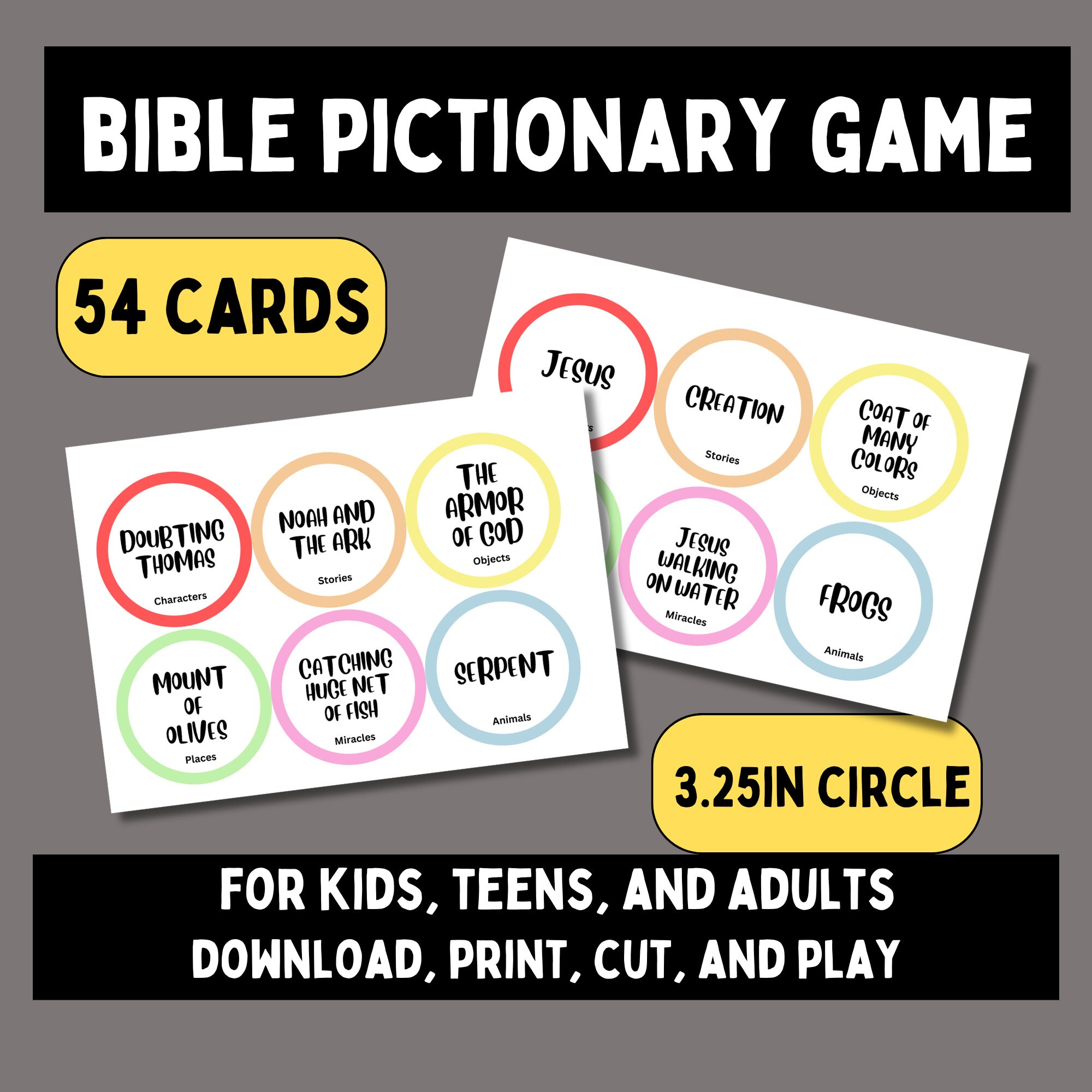 Printable Bible Pictionary Cards, Bible Games for Adults, Bible Games ...