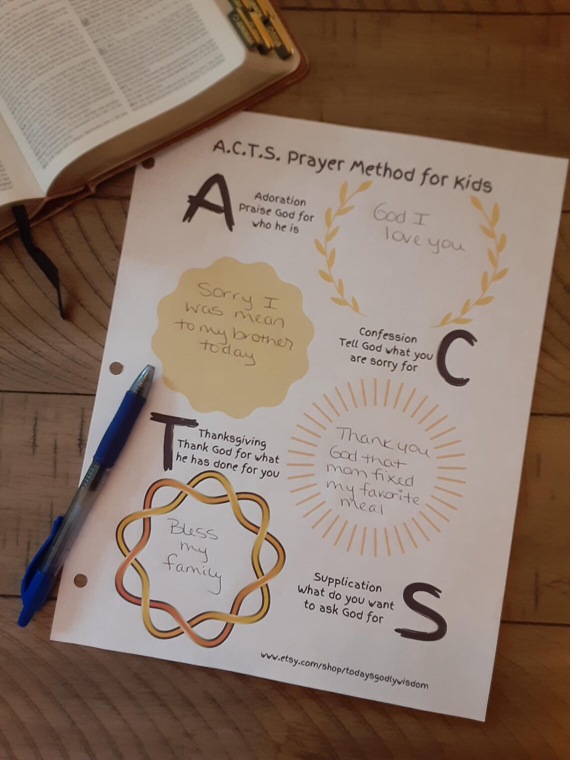 ACTS Prayer Method Worksheet for Kids Printable ACTS Method Template ...