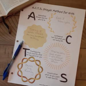ACTS Prayer Method Worksheet for Kids Printable ACTS Method Template ...