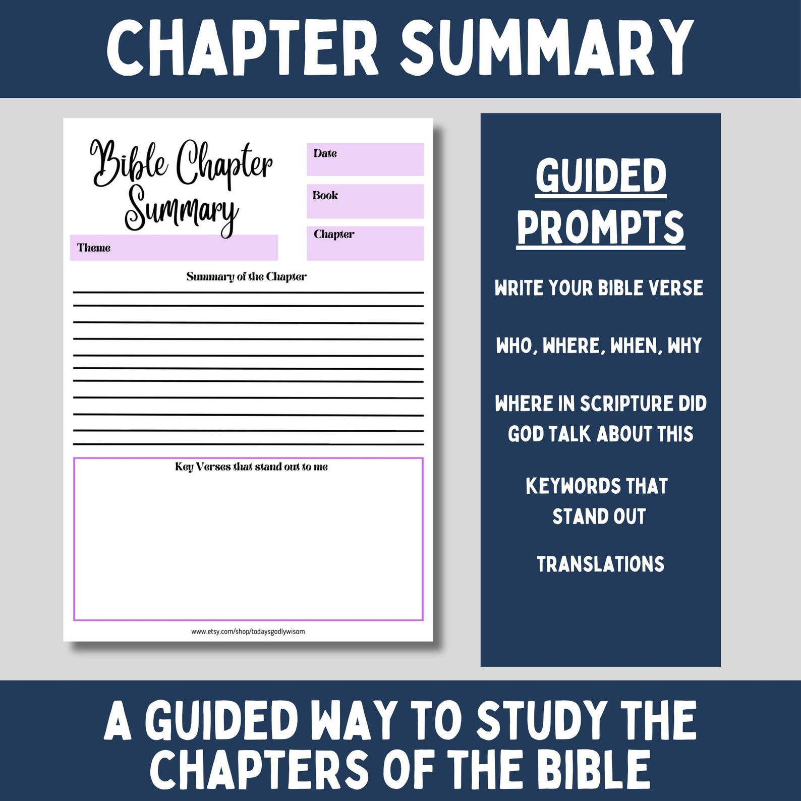 Printable Bible Chapter Summary Template for Bible Study Journal With ...