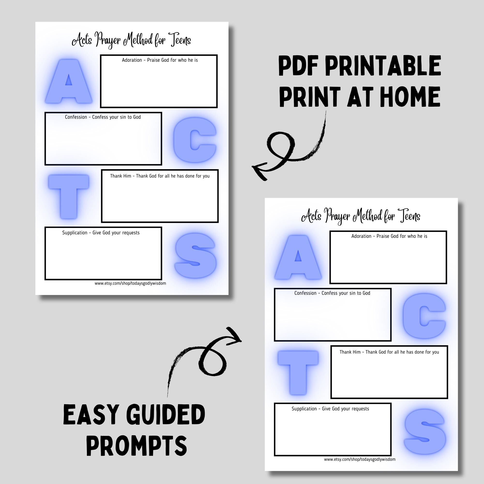 Printable ACTS Prayer Worksheet for Teens Christian Prayer Journal ...