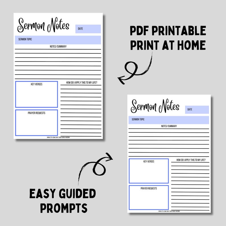 Printable Sermon Notes Template for Church Service Message Notes for ...