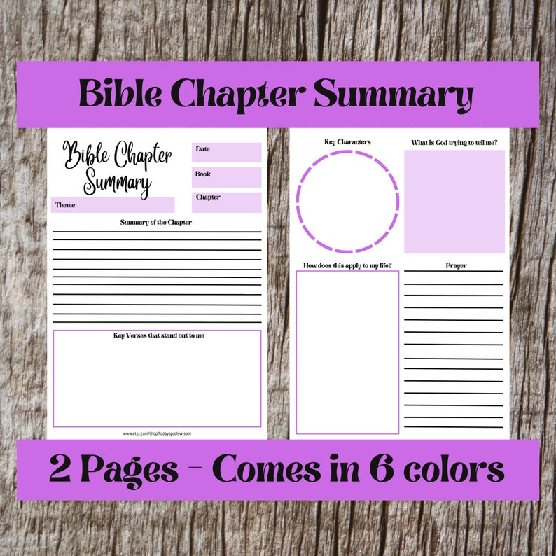 Bible Chapter Summary Template Bible Study for Men Women - Etsy