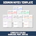 Printable Sermon Notes Template for Church Service Message Notes for ...