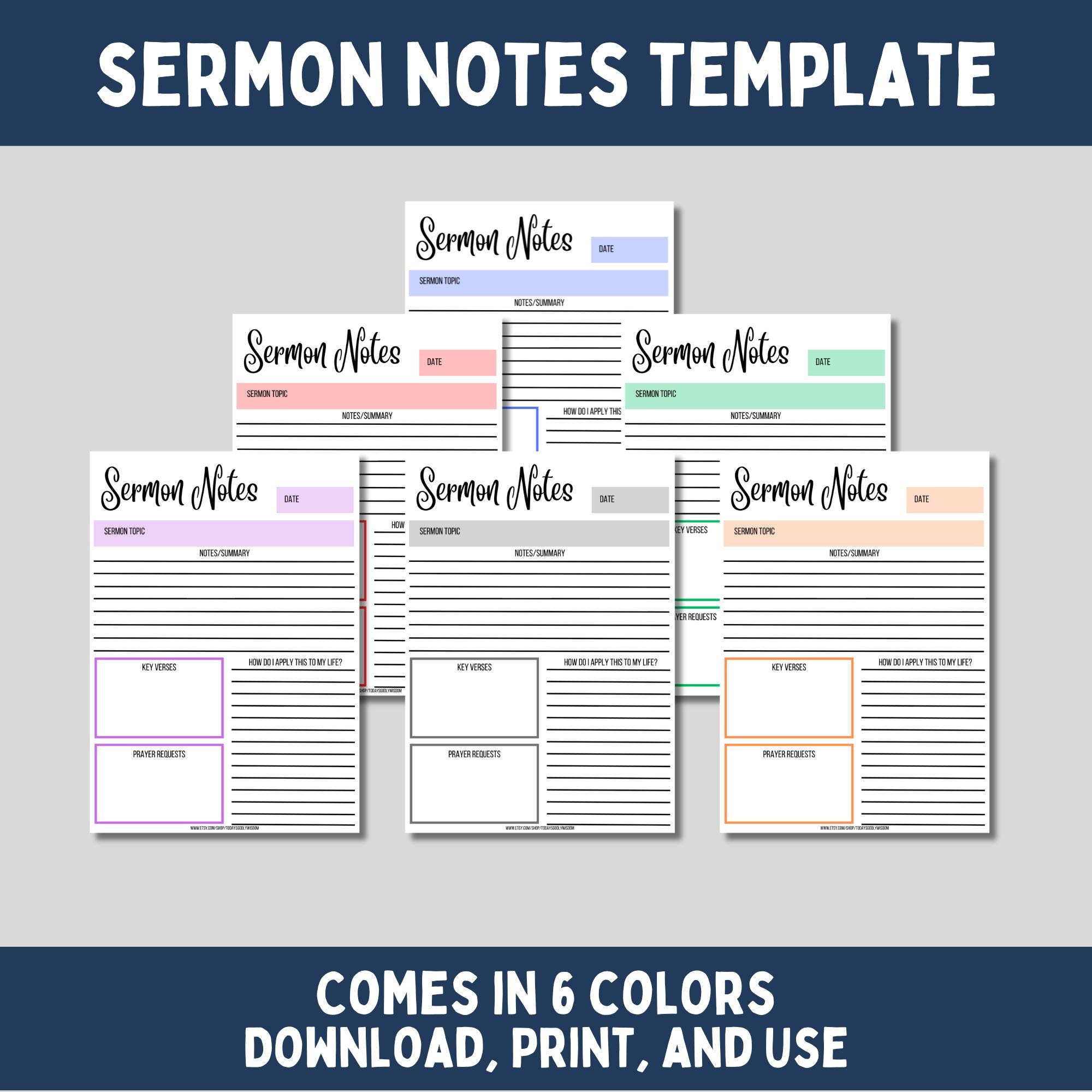 Printable Sermon Notes Template for Church Service Message Notes for ...