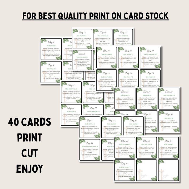 40 Day Lent Prayer Cards Printable Scripture Devotional Daily ...